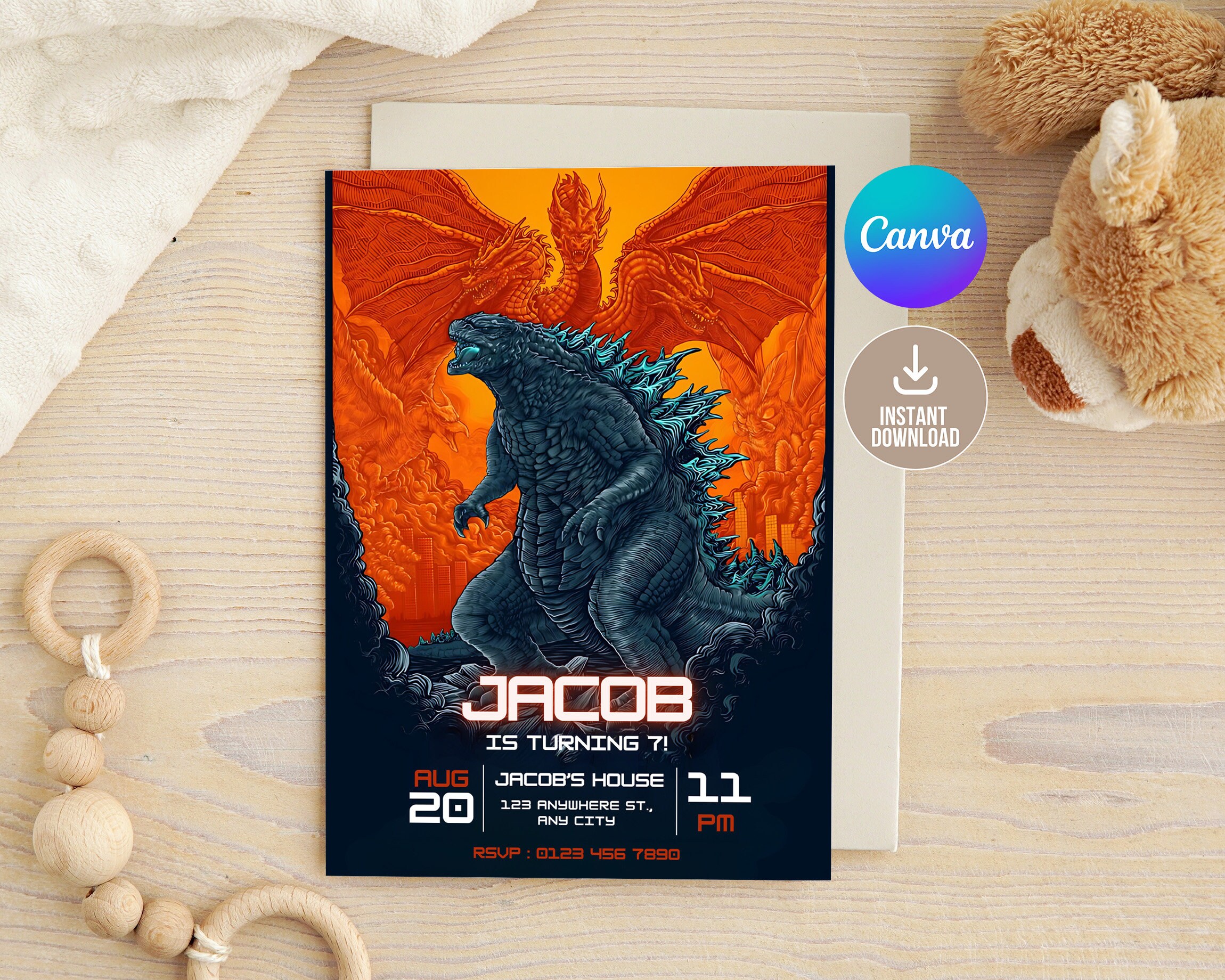 Editable Godzilla Invitation Template,editable Godzilla Birthday ...