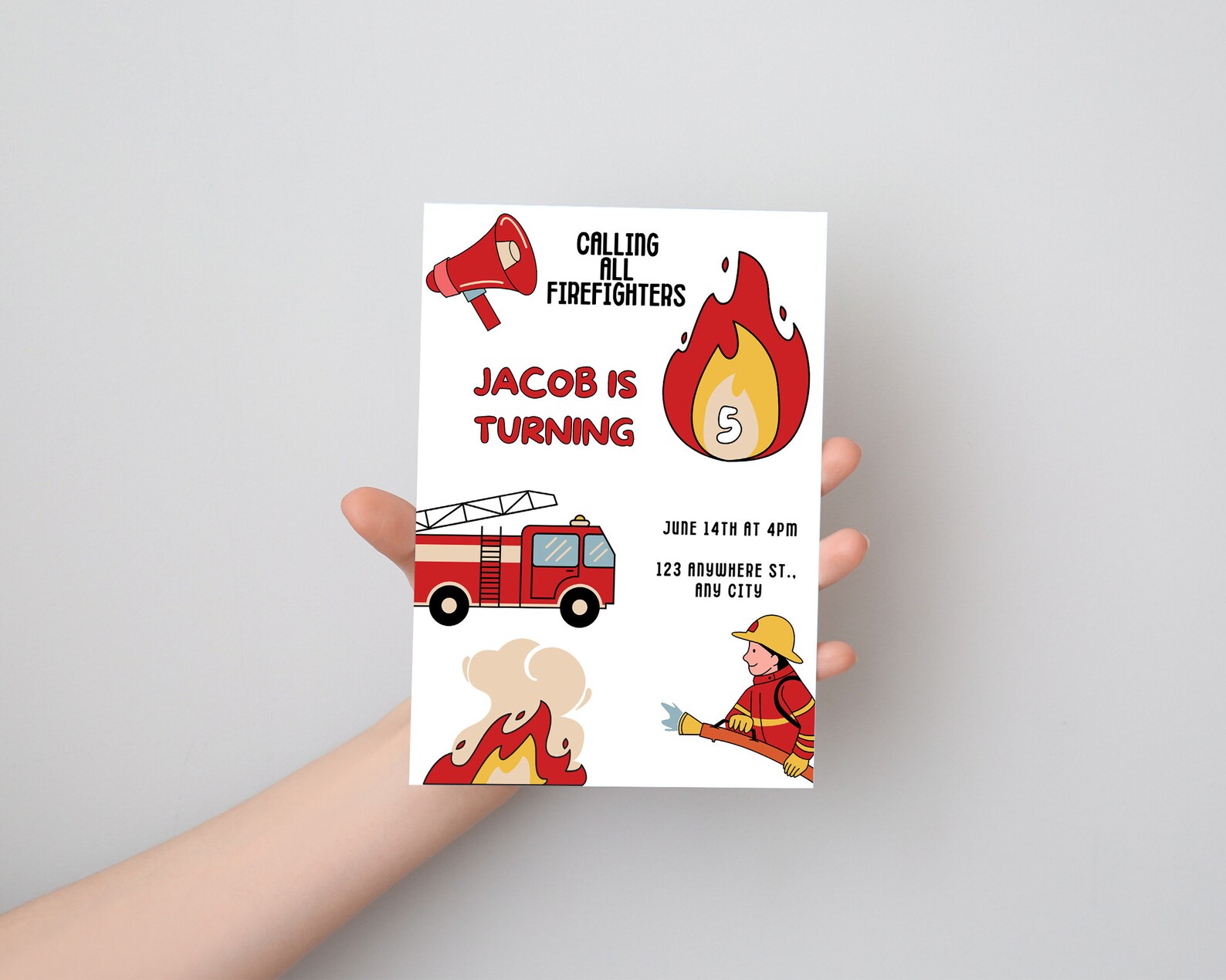 Editable Firefighter Fire Truck Birthday Invitation,printable Fireman ...
