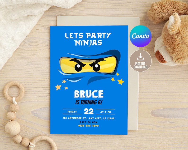 Editable Blue Ninja Go Birthday Invitation,printable Birthday ...