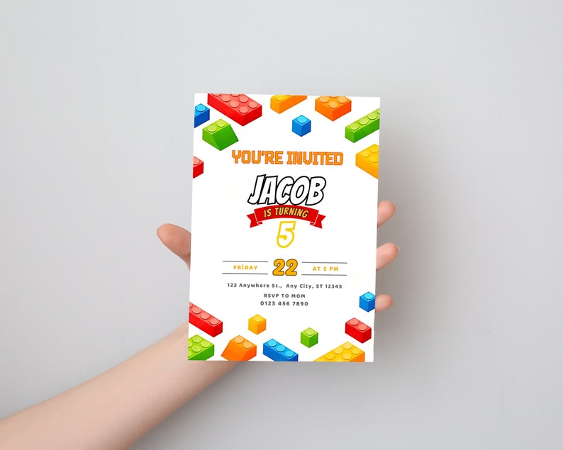 Editable Building Blocks Invitation Digital,printable Building Blocks Birthday Party Invitation ...