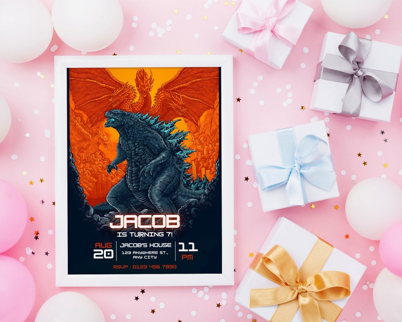 Editable Godzilla Invitation Template,editable Godzilla Birthday ...