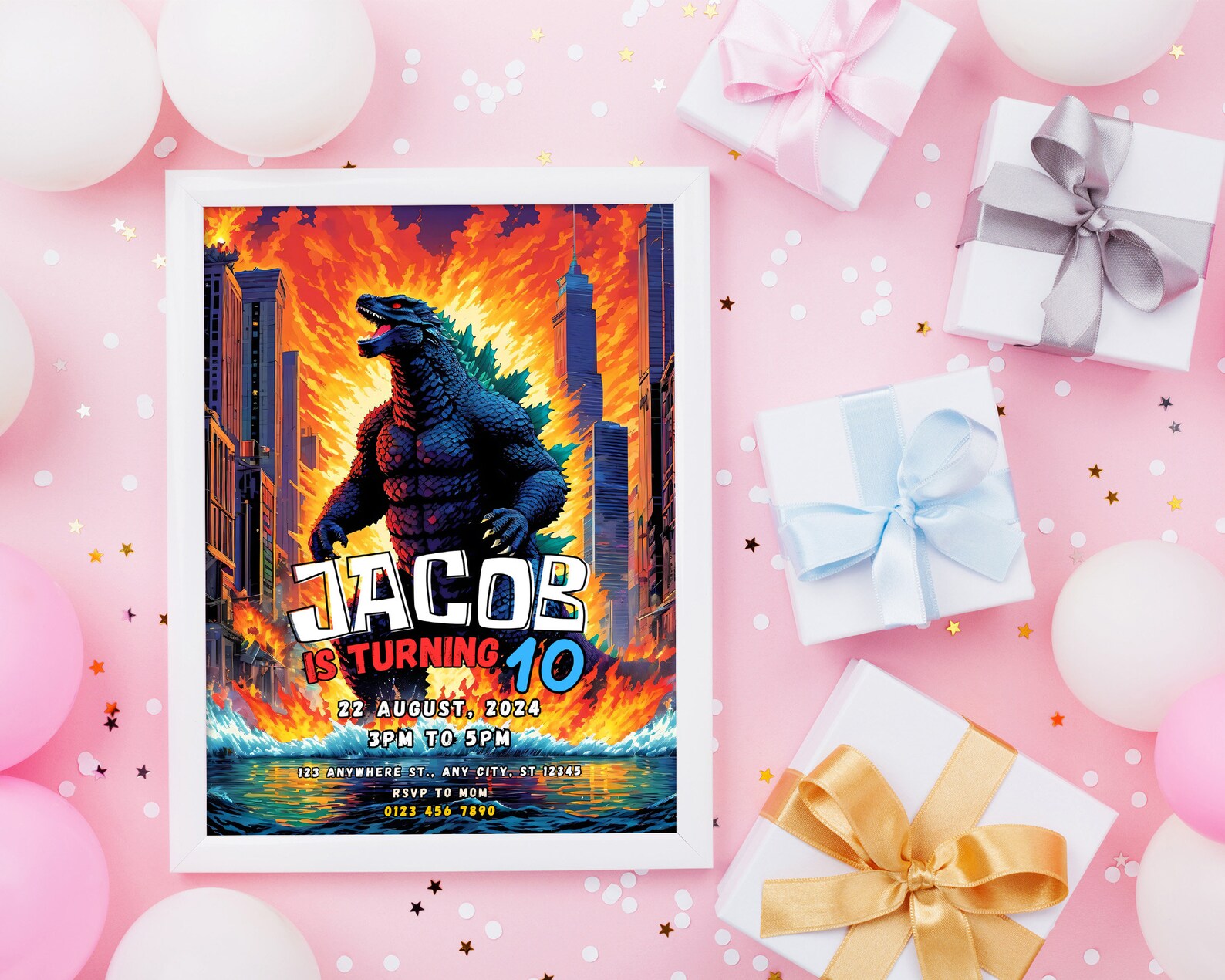 Editable Godzilla Invitation Template,editable Godzilla Birthday ...