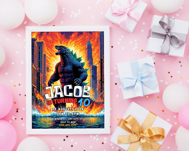 Editable Godzilla Invitation Template,editable Godzilla Birthday ...