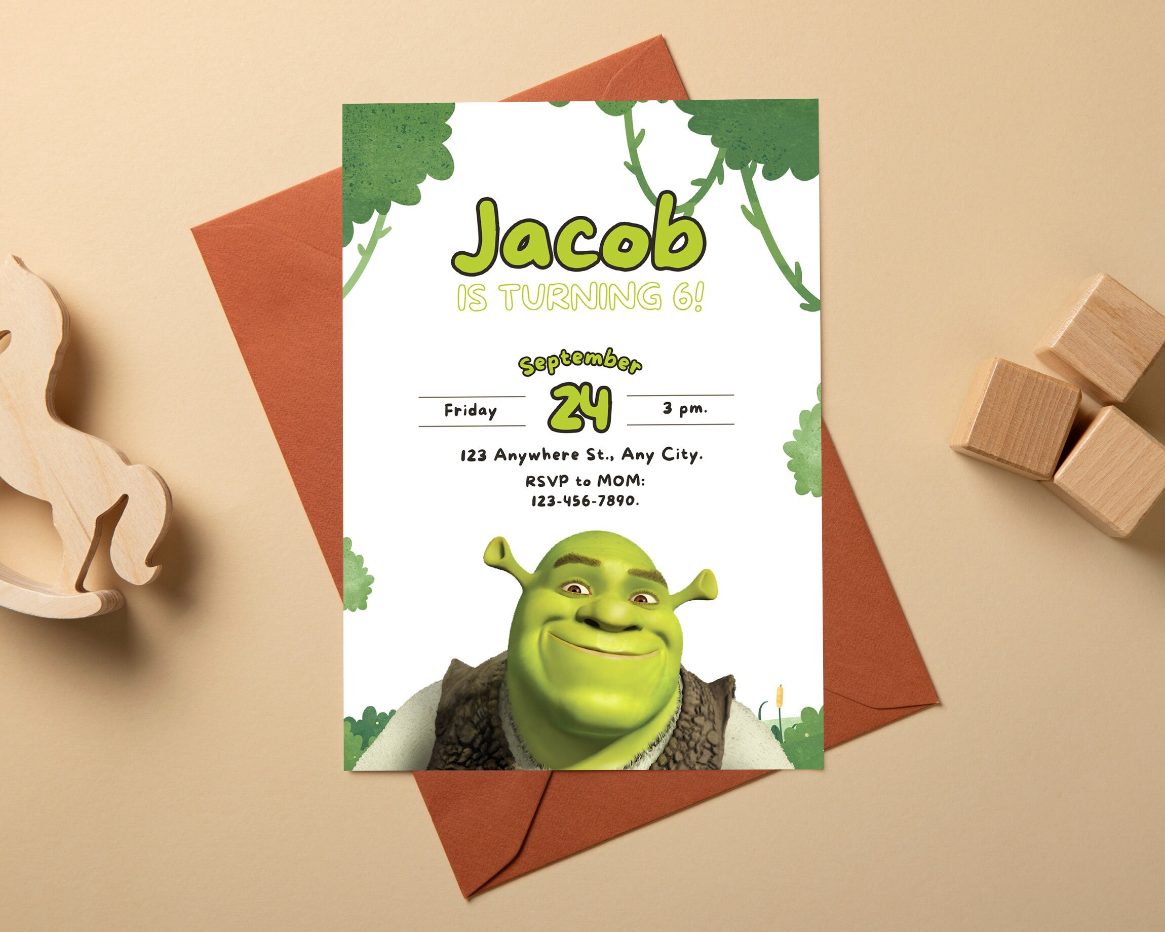 Editable Shrek Birthday Invitation Digital,printable Shrek Birthday ...