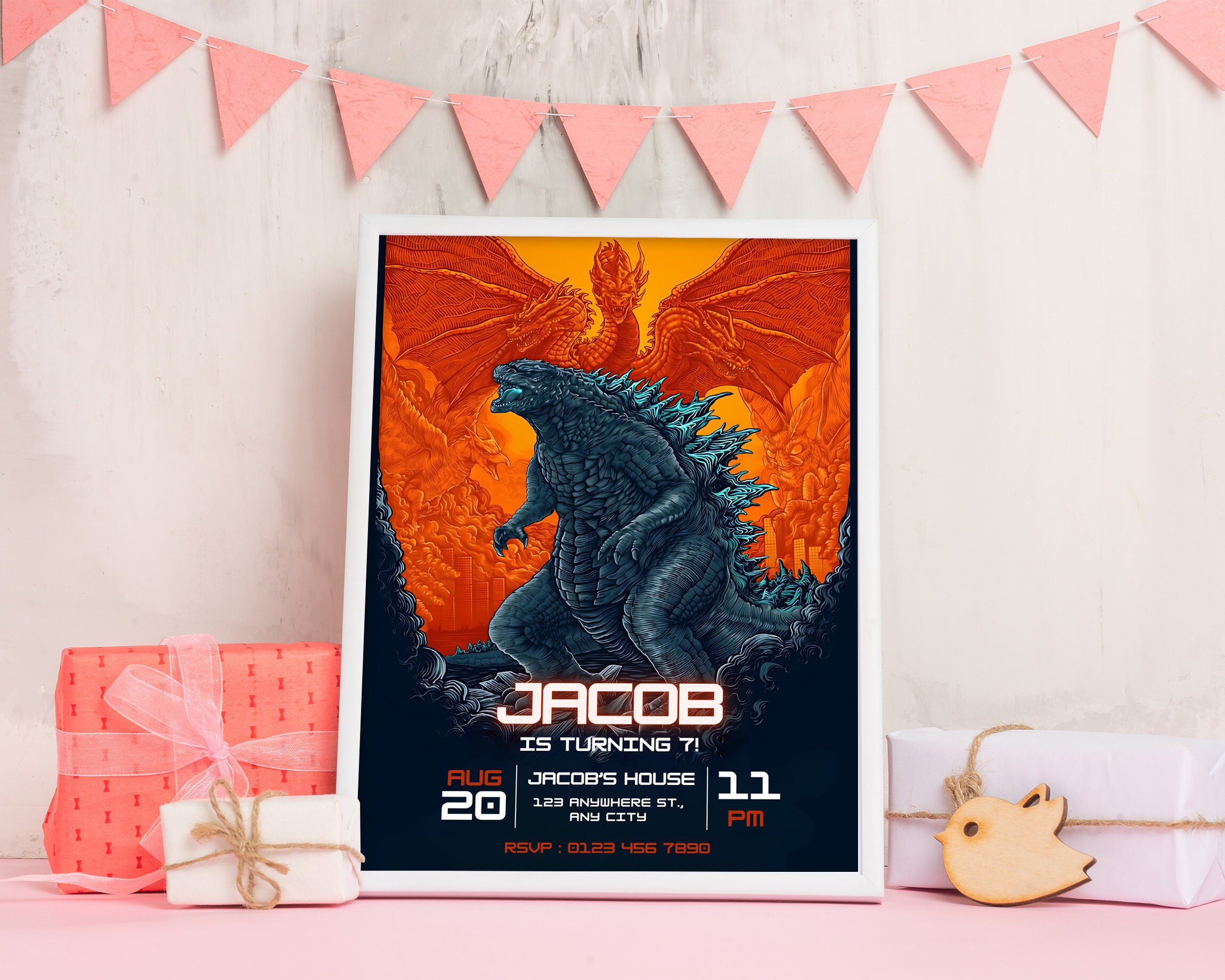Editable Godzilla Invitation Template,editable Godzilla Birthday ...