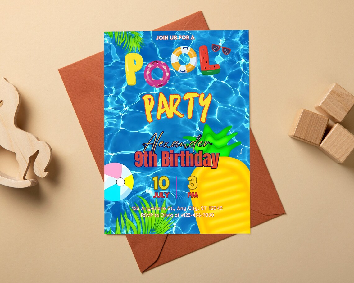 Editable Pool Party Invitation,printable Pool Party Birthday Invitation ...