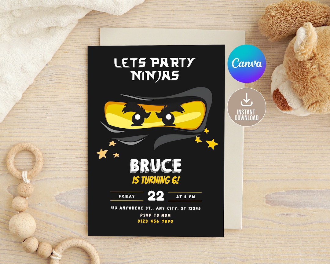 Editable Black Ninja Go Birthday Invitation,printable Birthday ...