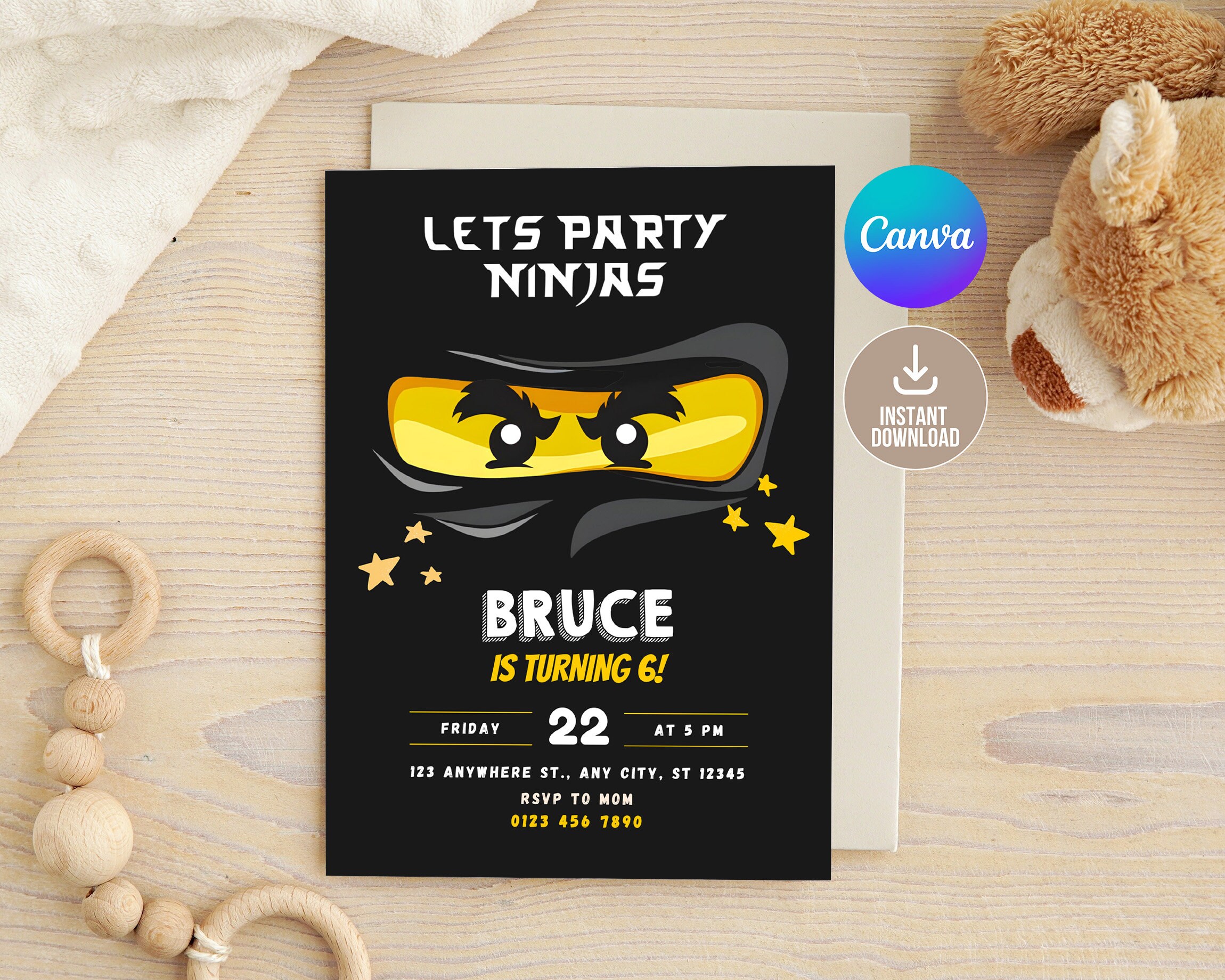 Editable Black Ninja Go Birthday Invitation,printable Birthday ...