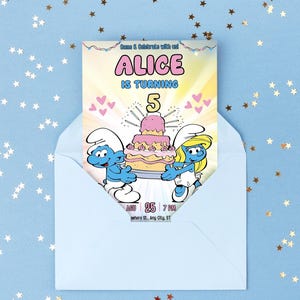 Editable Smurf Birthday Invitation Digital,printable Smurf Birthday ...