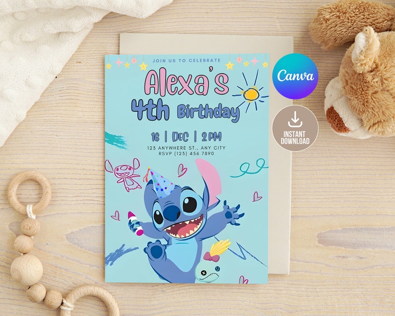 Editable Stitch Birthday Invitation, Printable Birthday Party ...