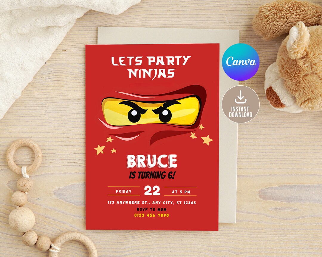 Editable Red Ninja Go Birthday Invitation,printable Birthday Invitation ...