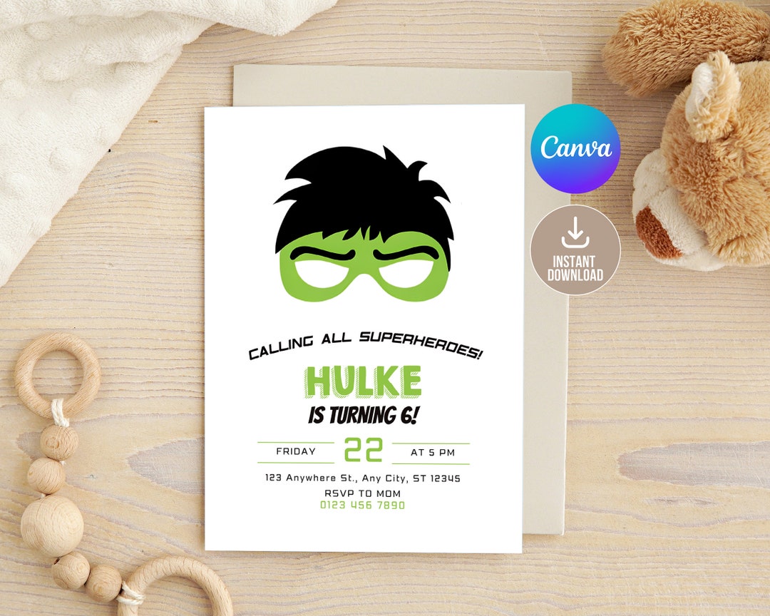 Editable Green Superhero Mask Invitation Template, Editable Superhero ...