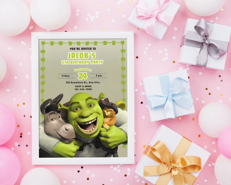 Editable Shrek Birthday Invitation Digital,printable Shrek Birthday ...