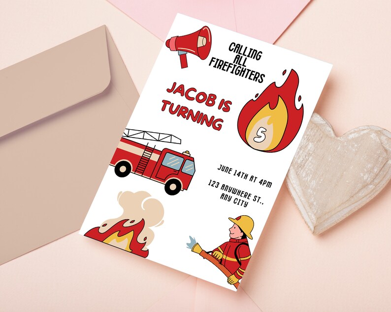 Editable Firefighter Fire Truck Birthday Invitation,printable Fireman ...