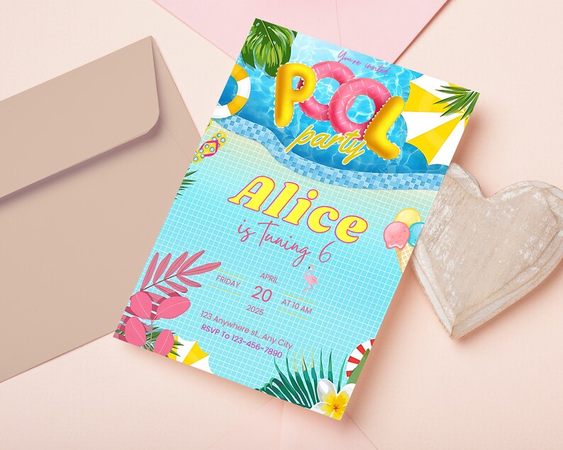 Editable Pool Party Invitation,printable Pool Party Birthday Invitation ...