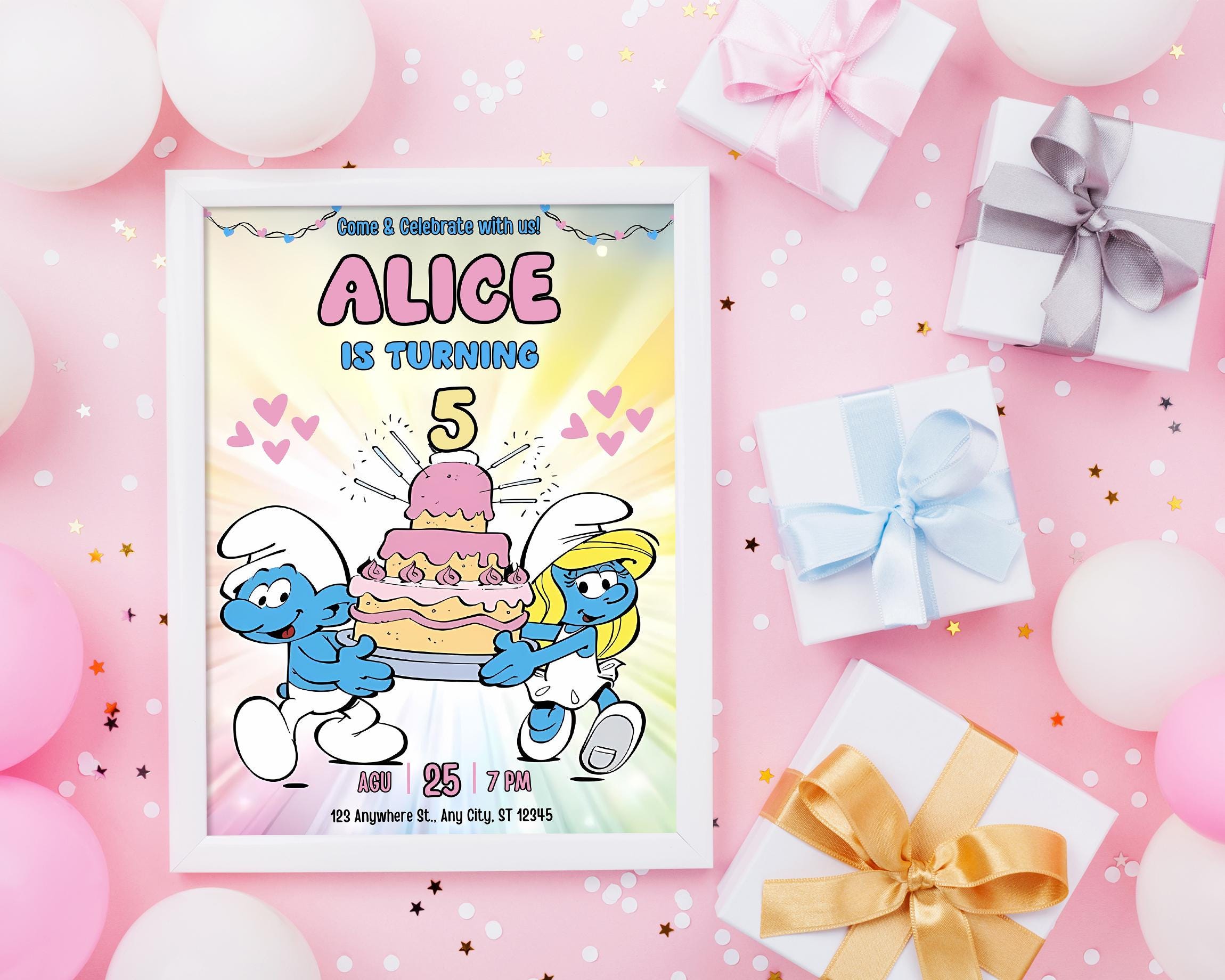 Editable Smurf Birthday Invitation Digital,printable Smurf Birthday ...