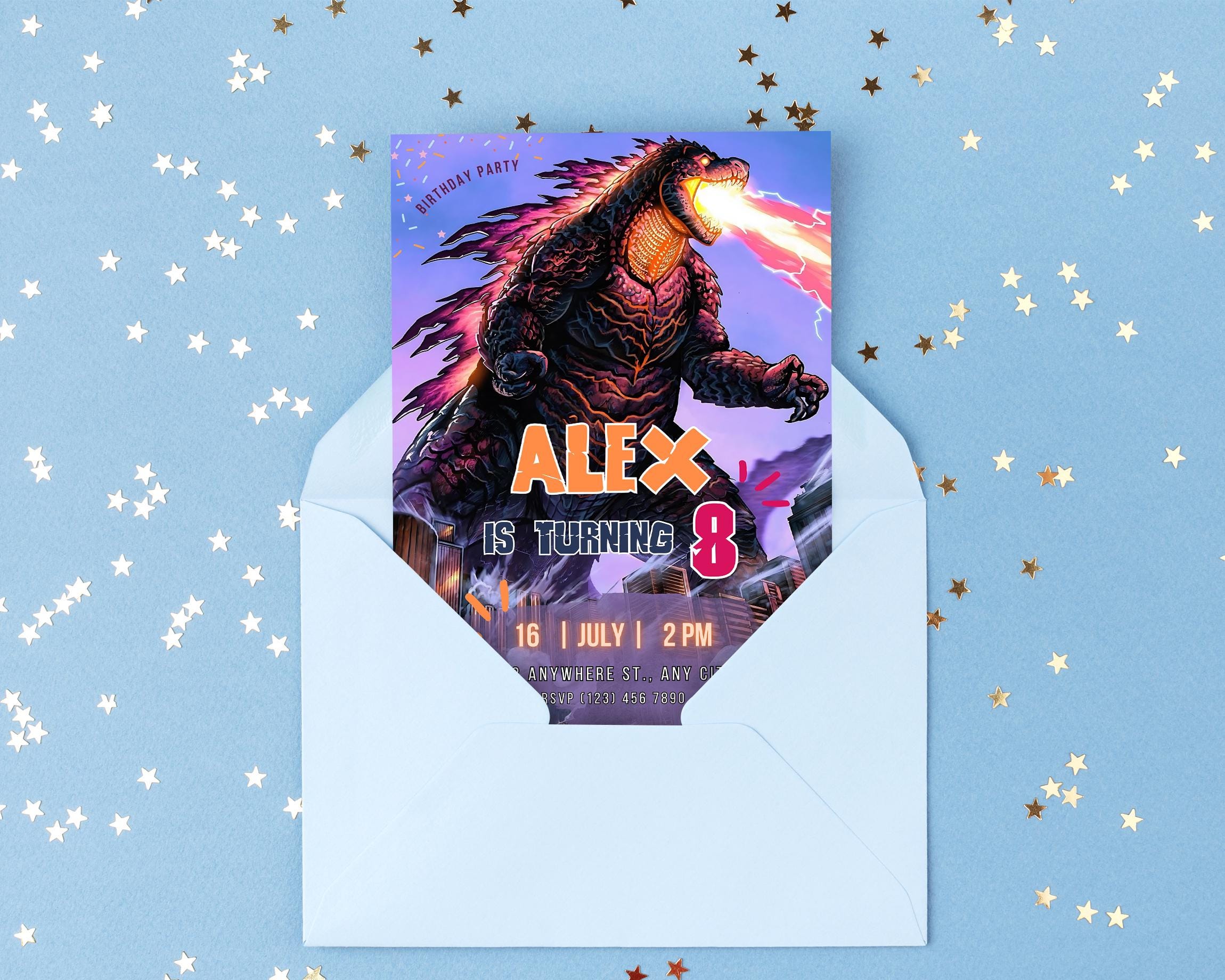 Editable Godzilla Invitation Template,editable Godzilla Birthday ...