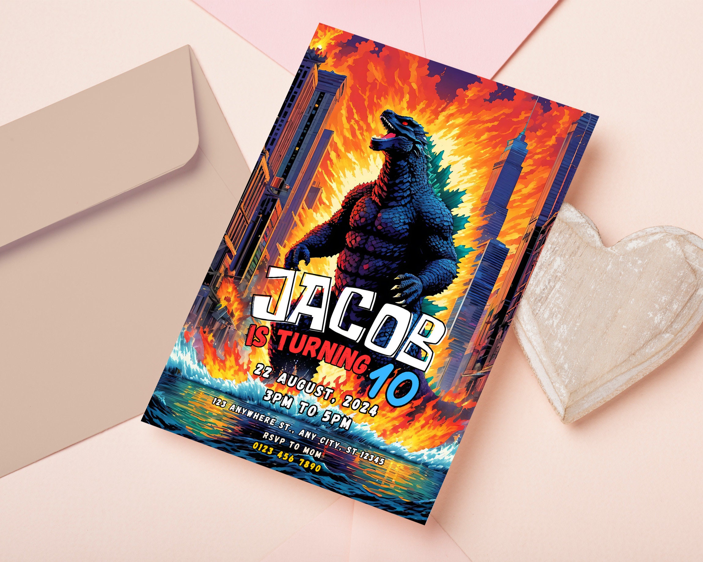 Editable Godzilla Invitation Template,editable Godzilla Birthday ...