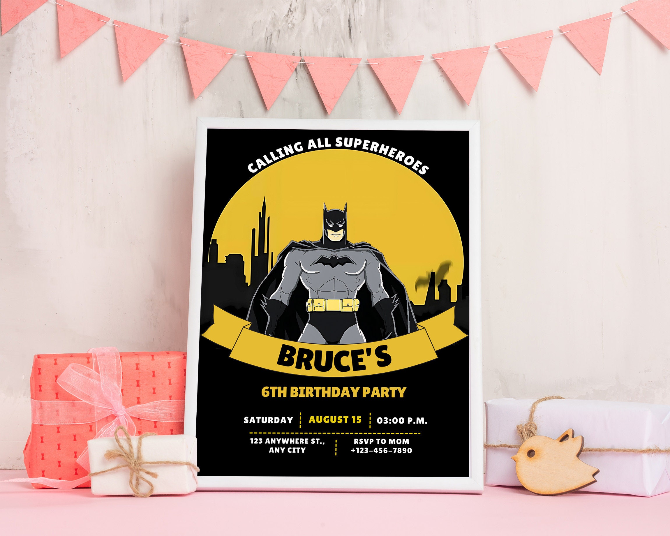 Editable Superhero Birthday Invitation Digital,printable Bat Birthday ...