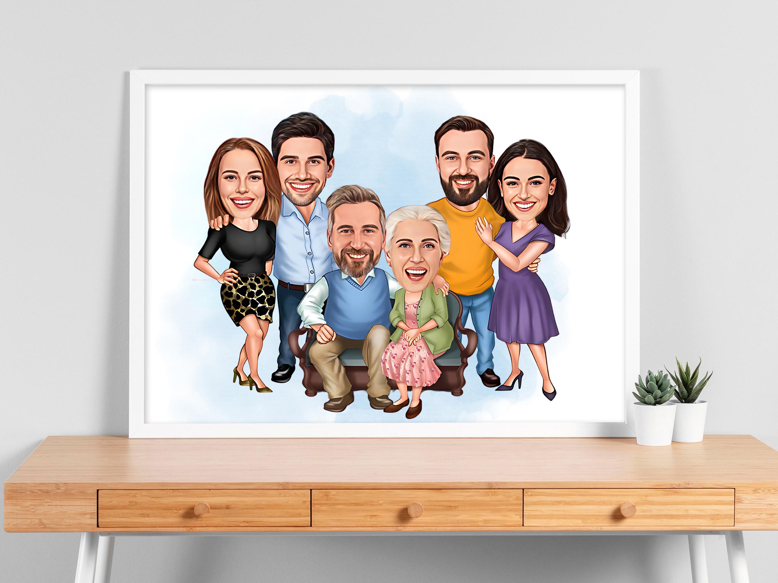 Personalized Family Cartoon Portrait, Custom Family Portrait, Gift for ...