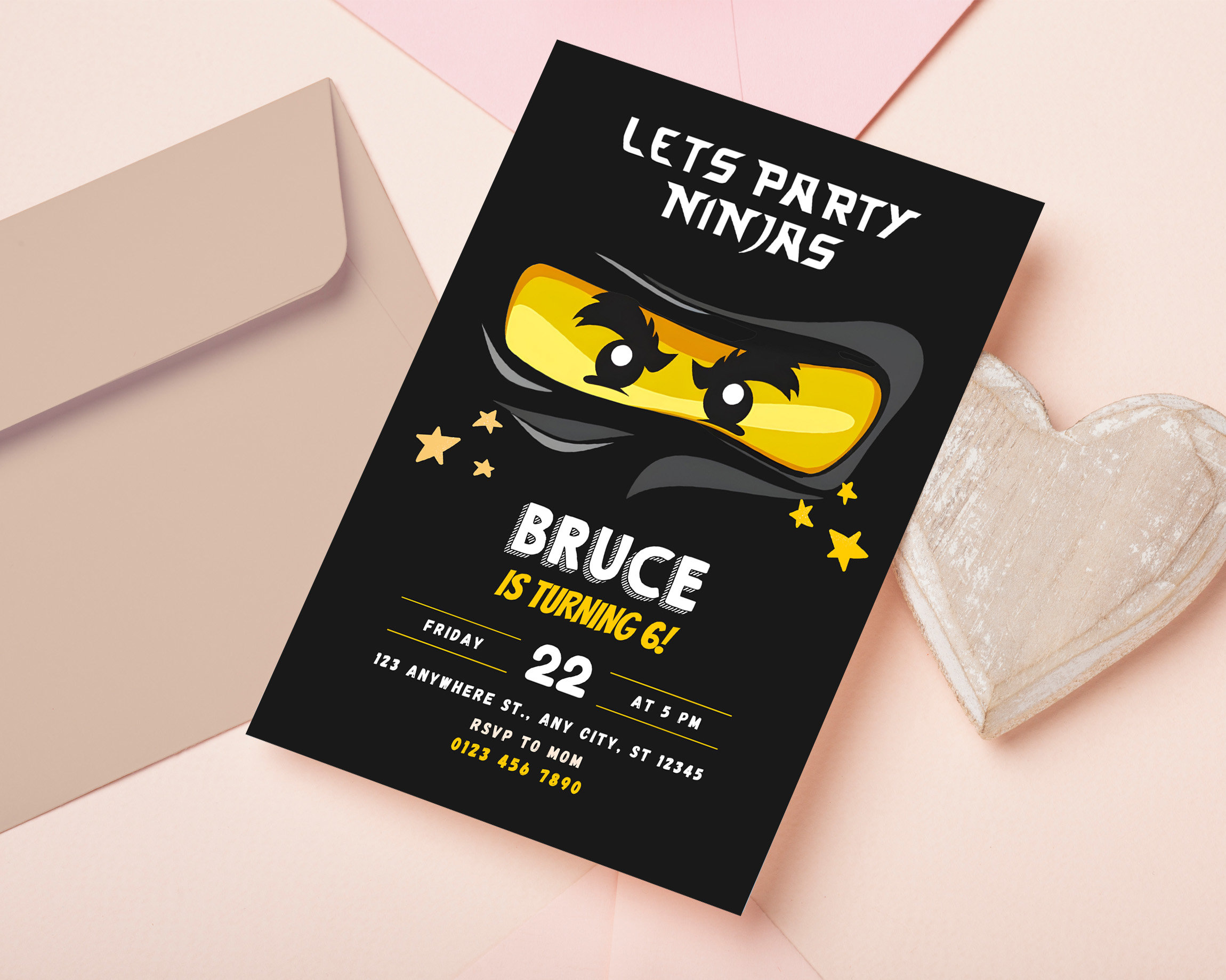 Editable Black Ninja Go Birthday Invitation,printable Birthday ...