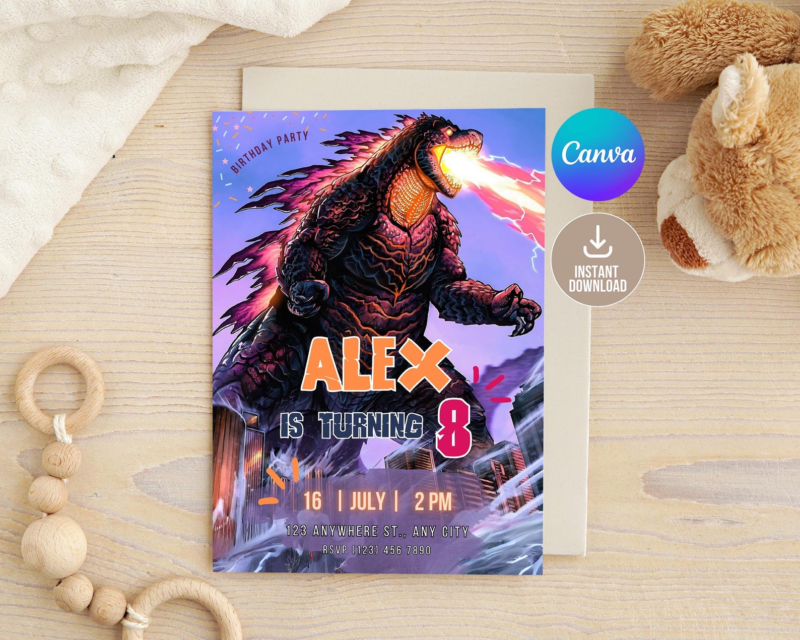 Editable Godzilla Invitation Template,editable Godzilla Birthday ...