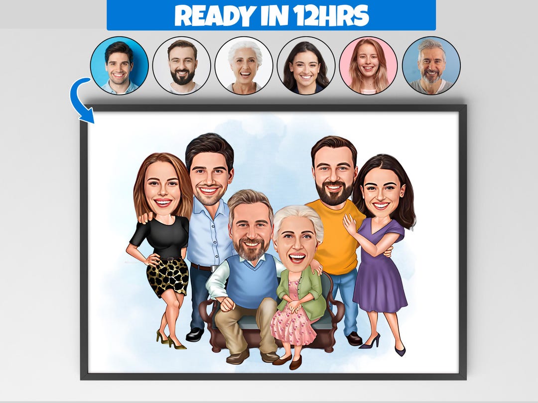 Personalized Family Cartoon Portrait, Custom Family Portrait, Gift for ...