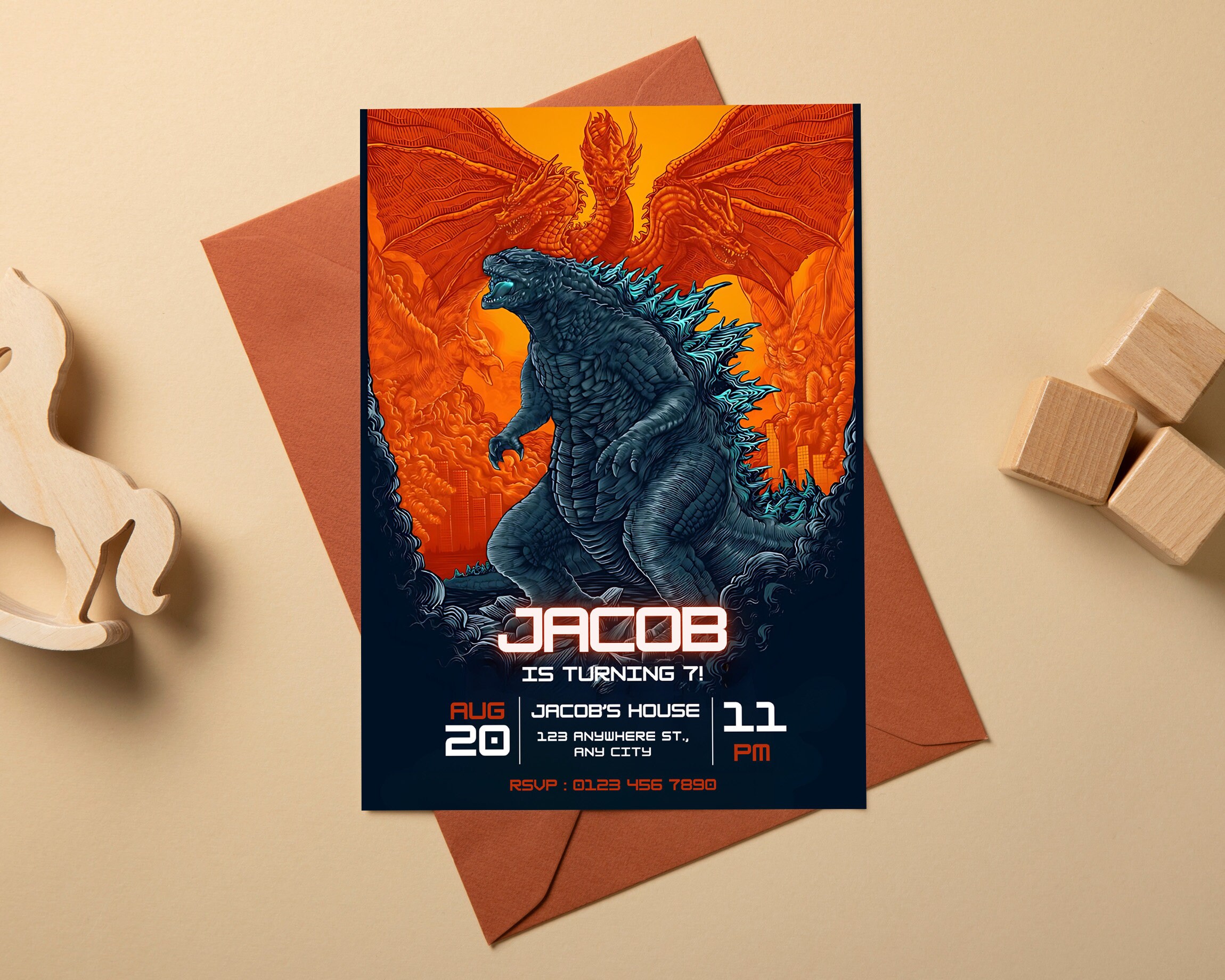 Editable Godzilla Invitation Template,editable Godzilla Birthday ...