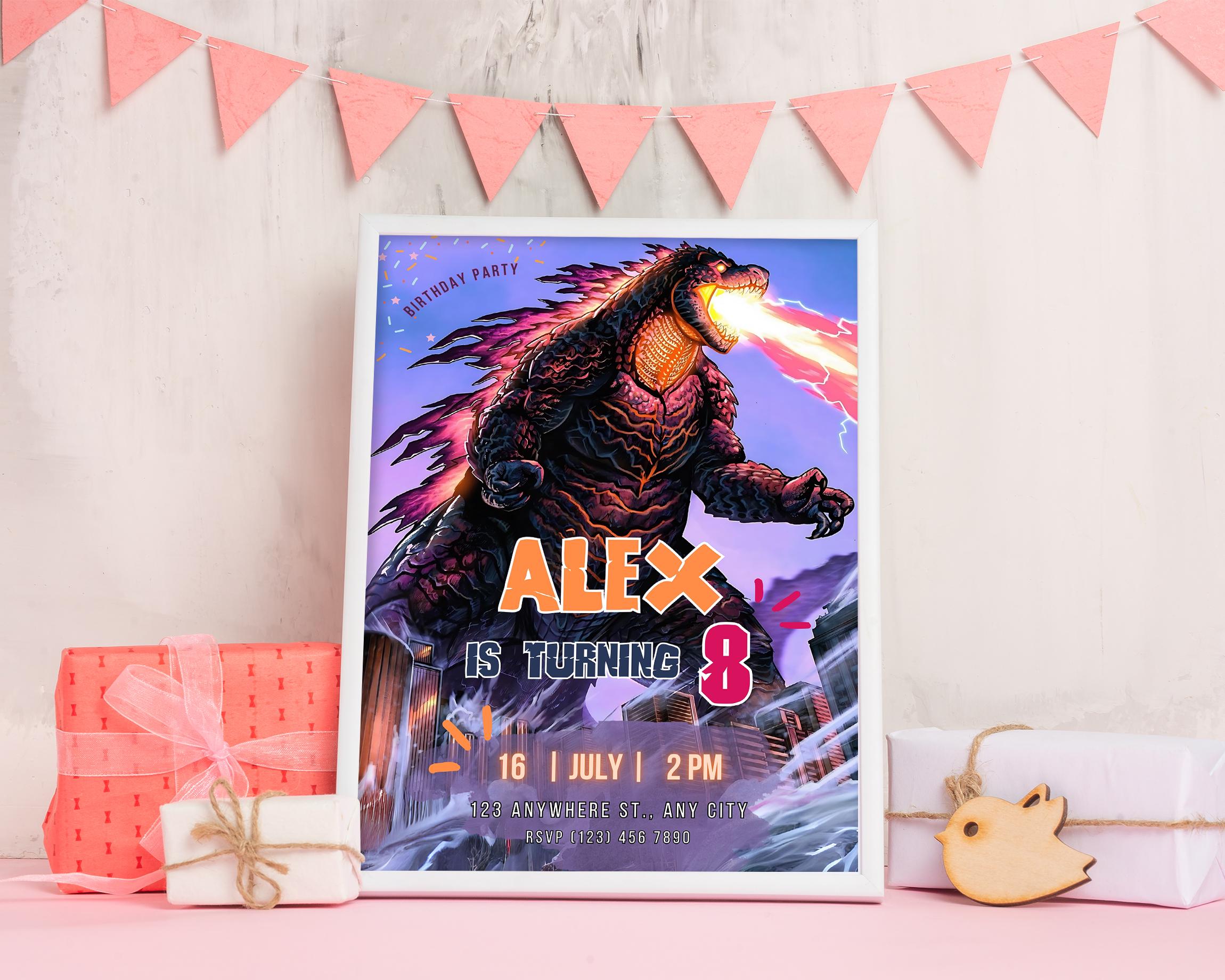 Editable Godzilla Invitation Template,editable Godzilla Birthday ...