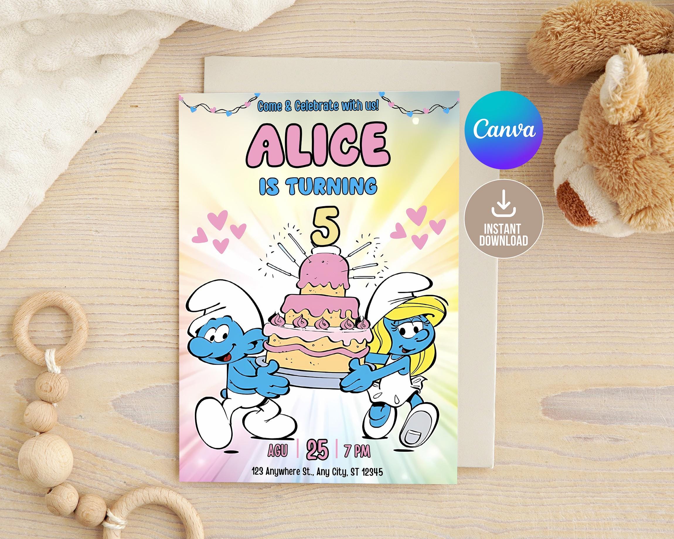 Editable Smurf Birthday Invitation Digital,printable Smurf Birthday ...