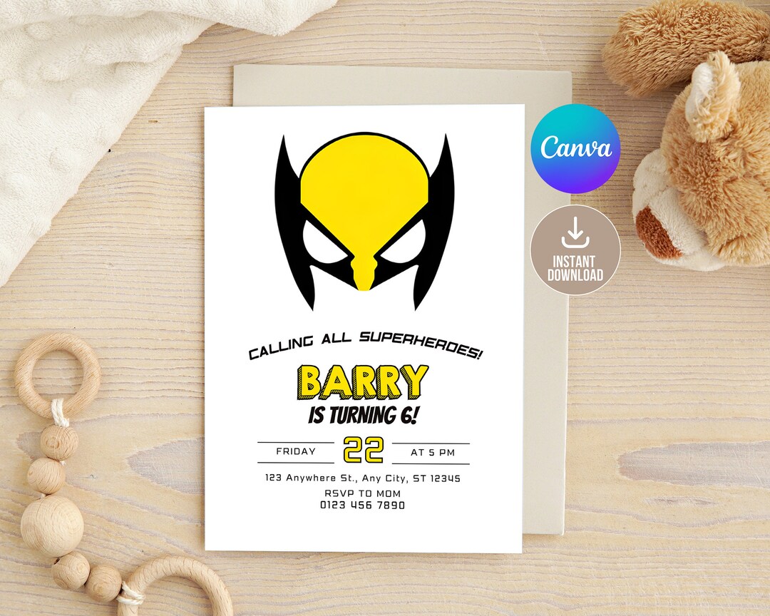 Editable Superhero Mask Invitation Template, Editable Superhero ...