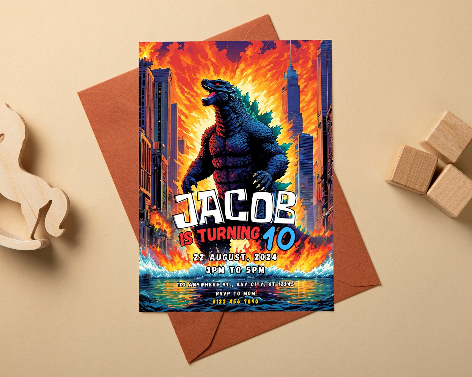 Editable Godzilla Invitation Template,editable Godzilla Birthday ...