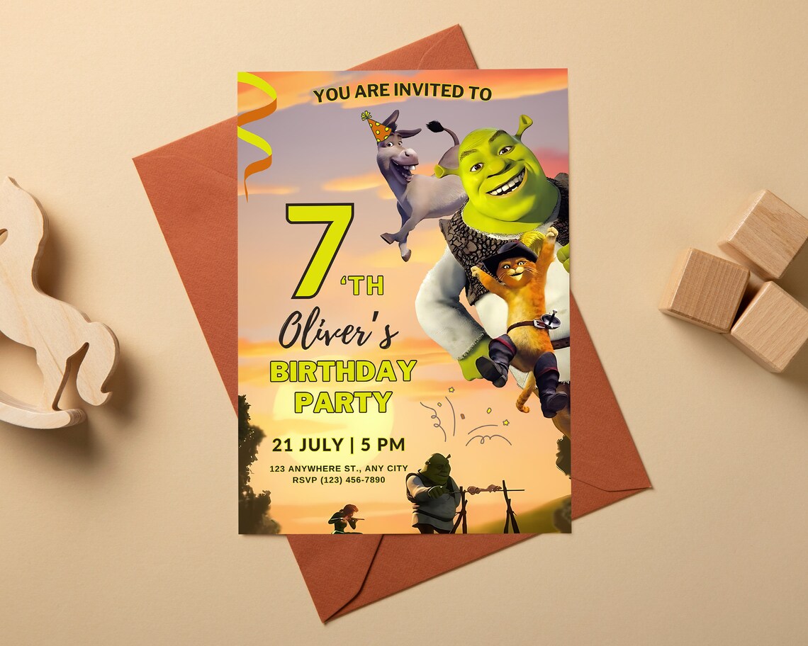 Editable Shrek Birthday Invitation Digital,printable Shrek Birthday ...