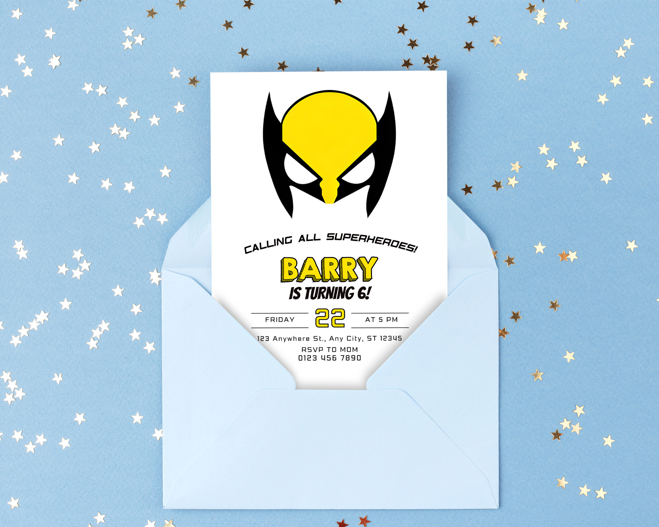 Editable Superhero Mask Invitation Template, Editable Superhero ...