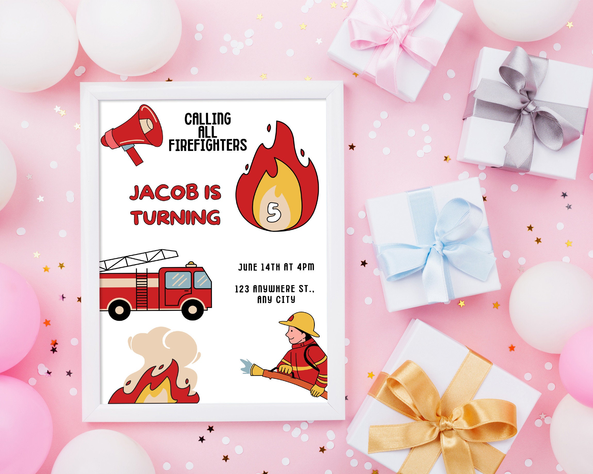 Editable Firefighter Fire Truck Birthday Invitation,printable Fireman ...