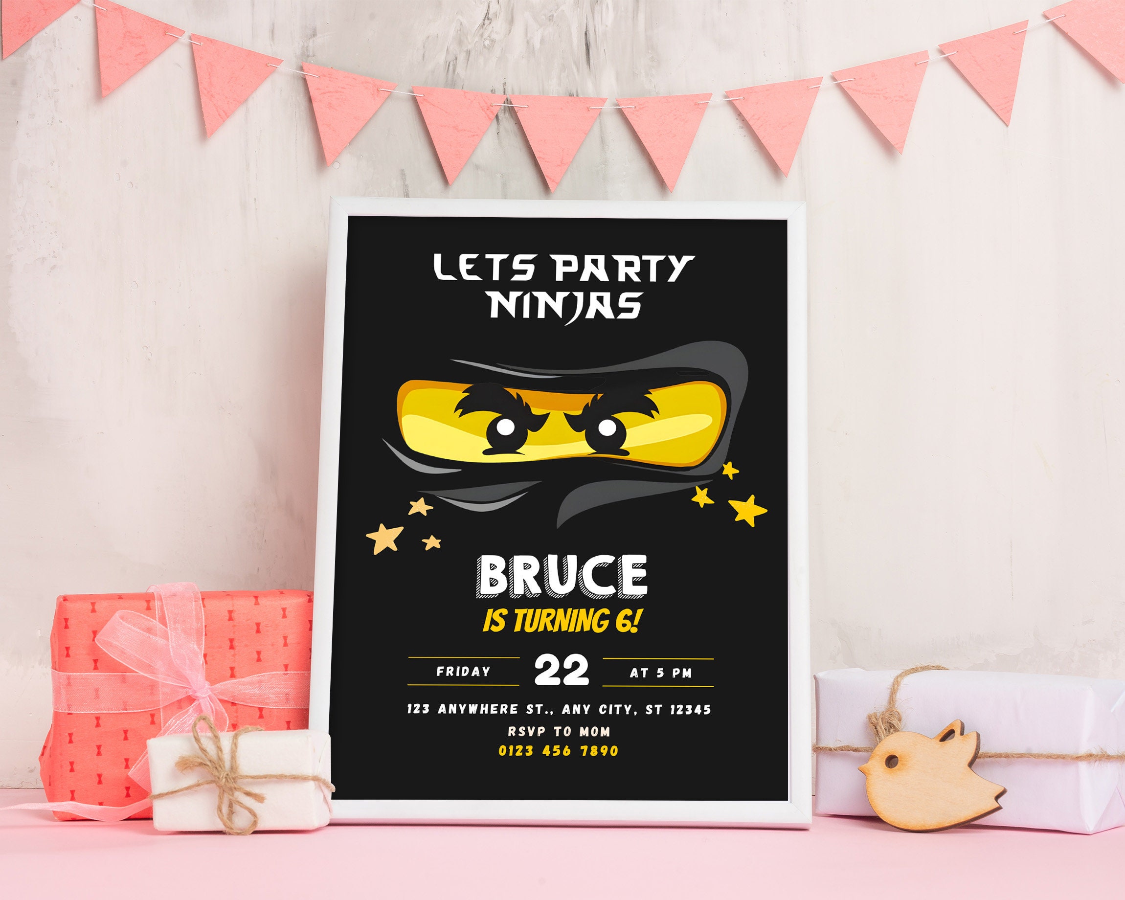 Editable Black Ninja Go Birthday Invitation,printable Birthday ...