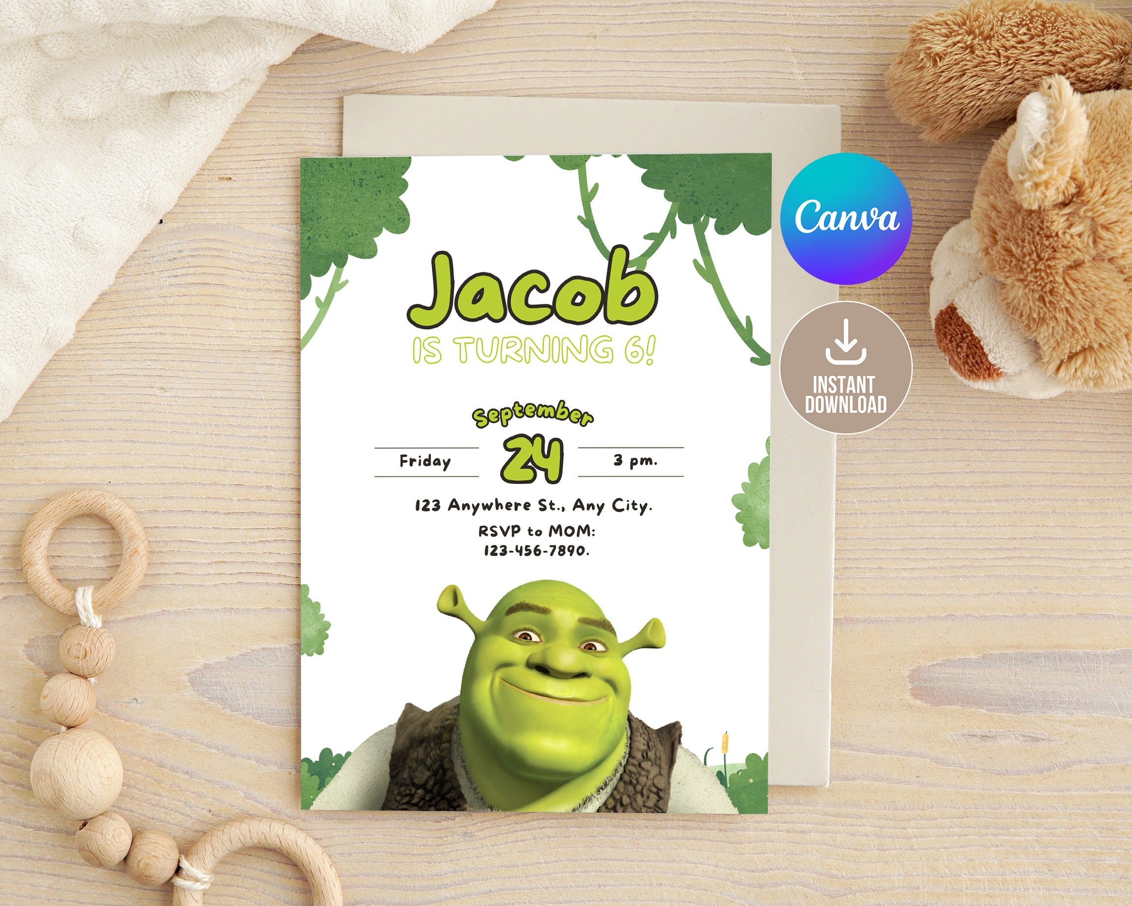Editable Shrek Birthday Invitation Digital,printable Shrek Birthday ...