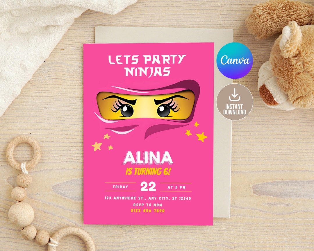 Editable Girl Ninja Go Birthday Invitation,printable Birthday ...