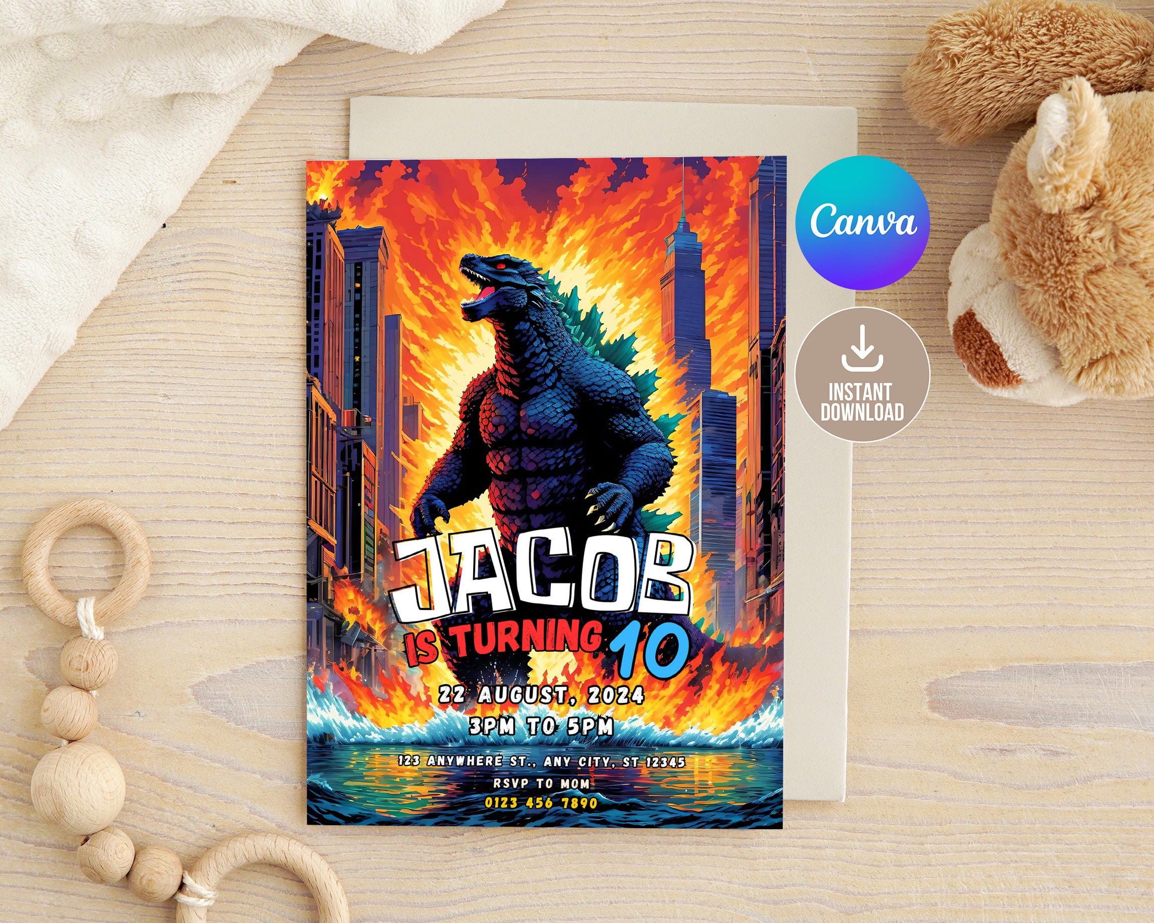 Editable Godzilla Invitation Template,editable Godzilla Birthday ...