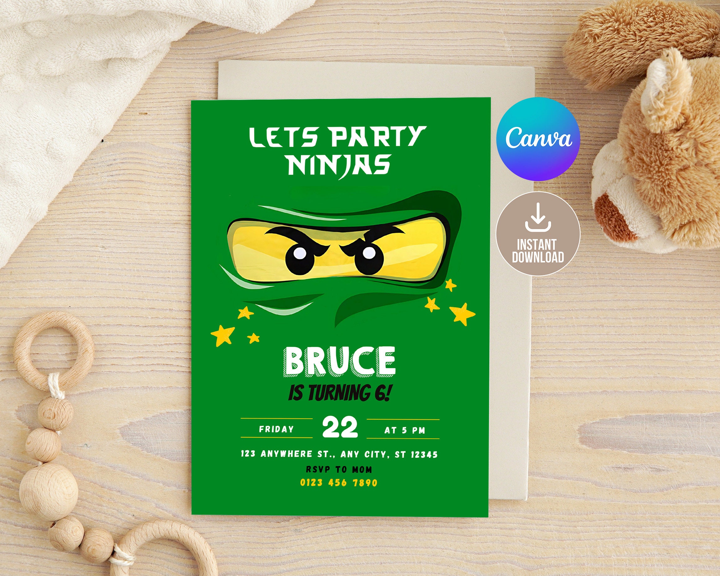 Editable Green Ninja Go Birthday Invitation,printable Birthday ...