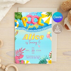Editable Pool Party Invitation,printable Pool Party Birthday Invitation ...