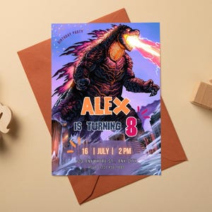 Editable Godzilla Invitation Template,editable Godzilla Birthday ...