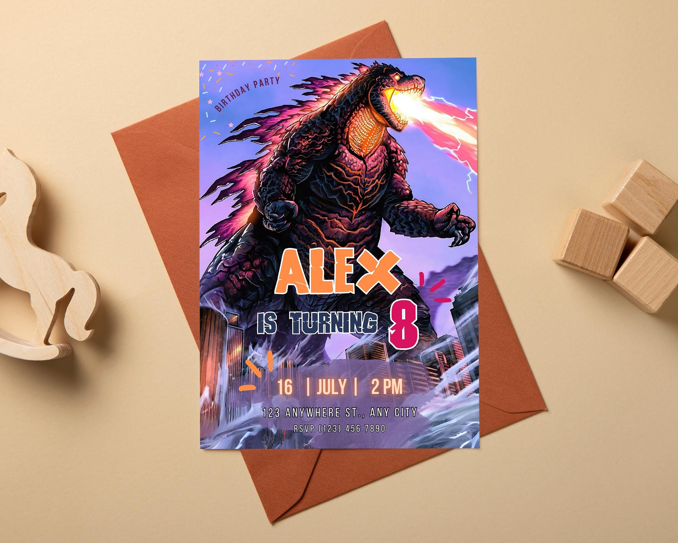 Editable Godzilla Invitation Template,editable Godzilla Birthday ...