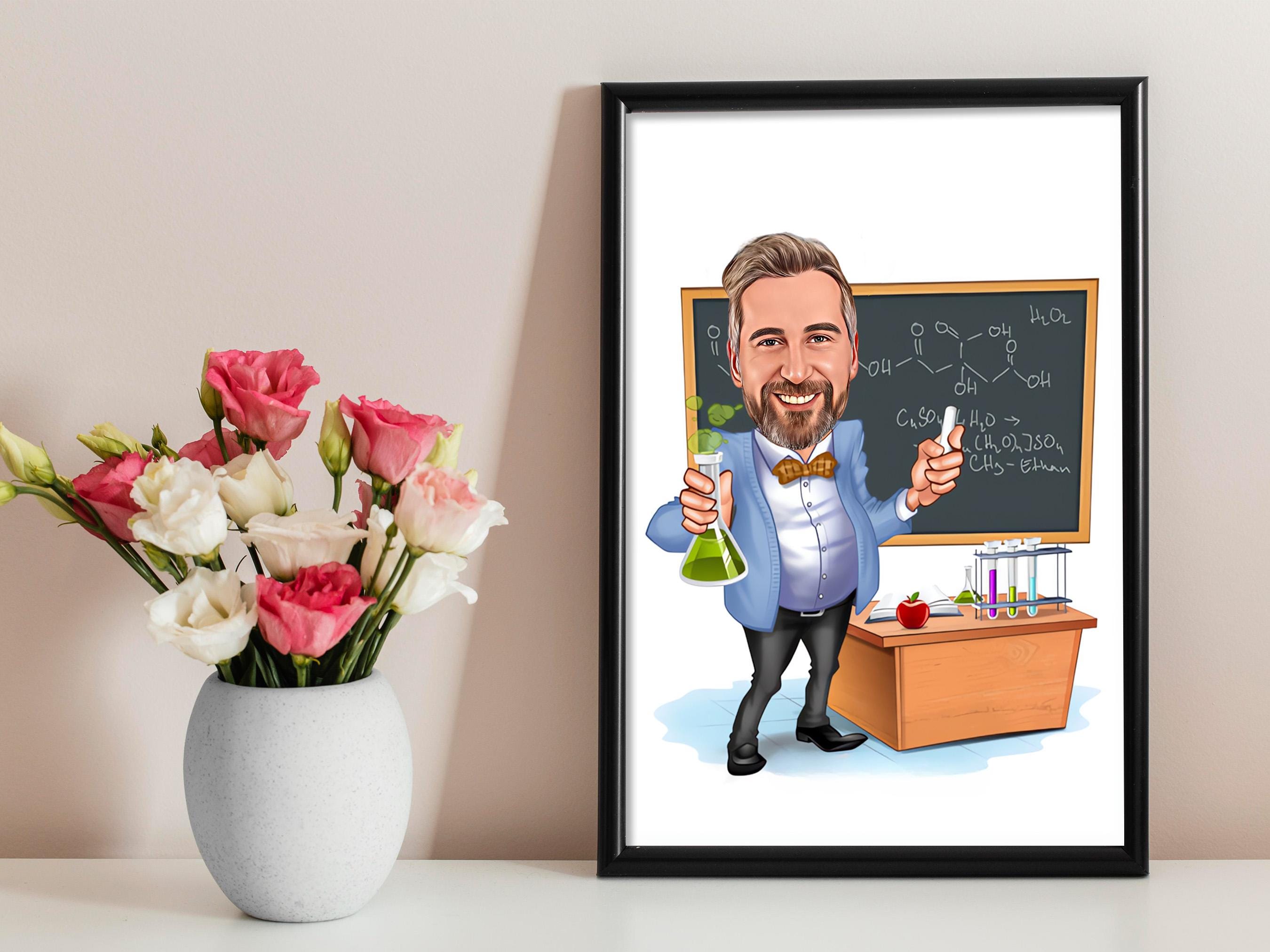 Personalized Chemistry Teacher Cartoon Portrait, Custom Teacher ...