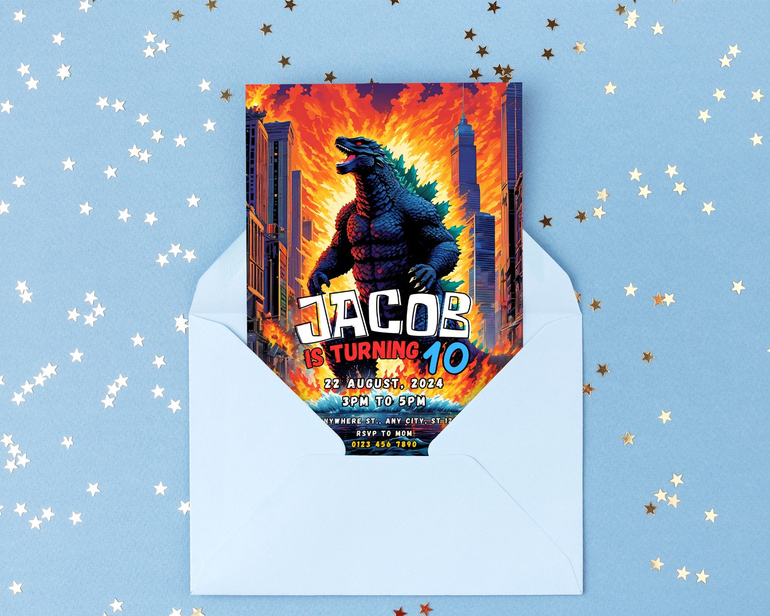 Editable Godzilla Invitation Template,editable Godzilla Birthday ...
