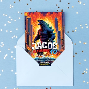Editable Godzilla Invitation Template,editable Godzilla Birthday ...