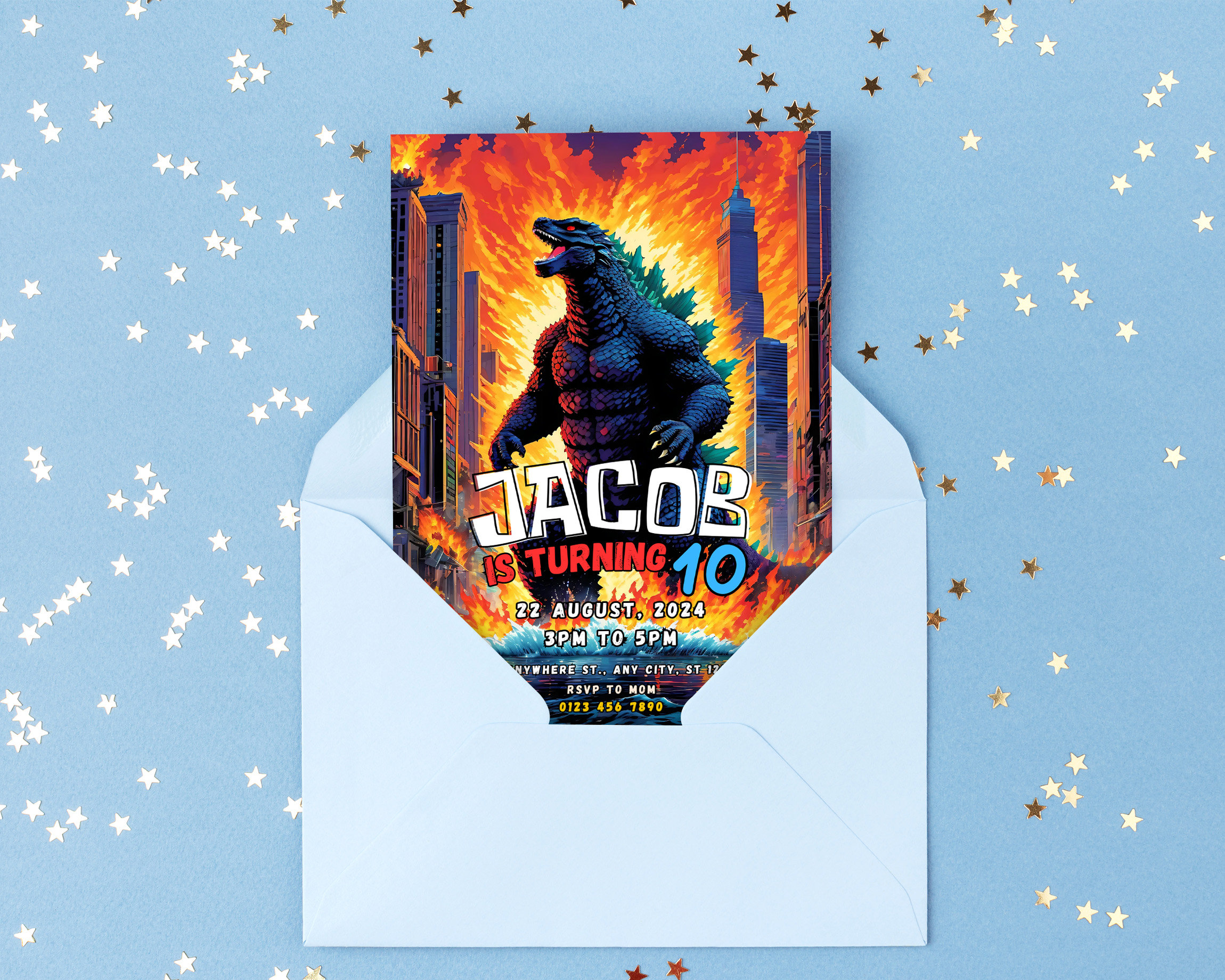 Editable Godzilla Invitation Template,editable Godzilla Birthday ...