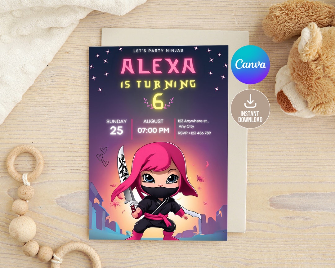 Editable Girl Ninja Go Birthday Invitation,printable Birthday ...