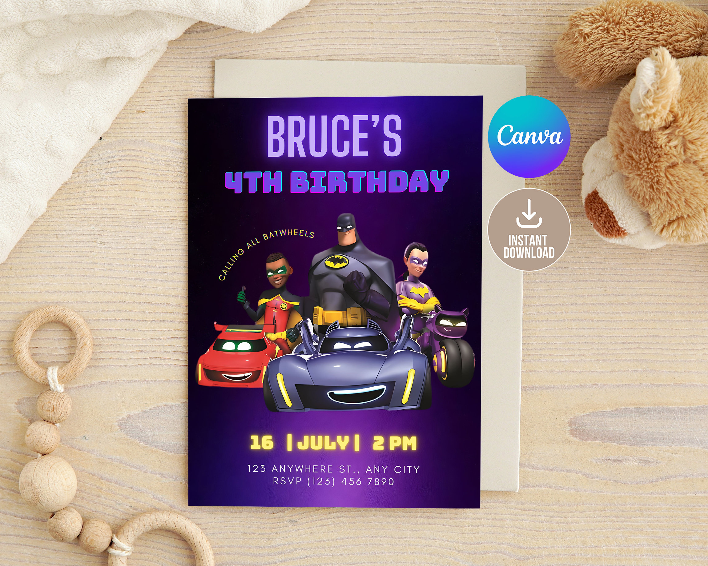 Editable Bat Superhero Invitation Template, Editable Bat Birthday ...