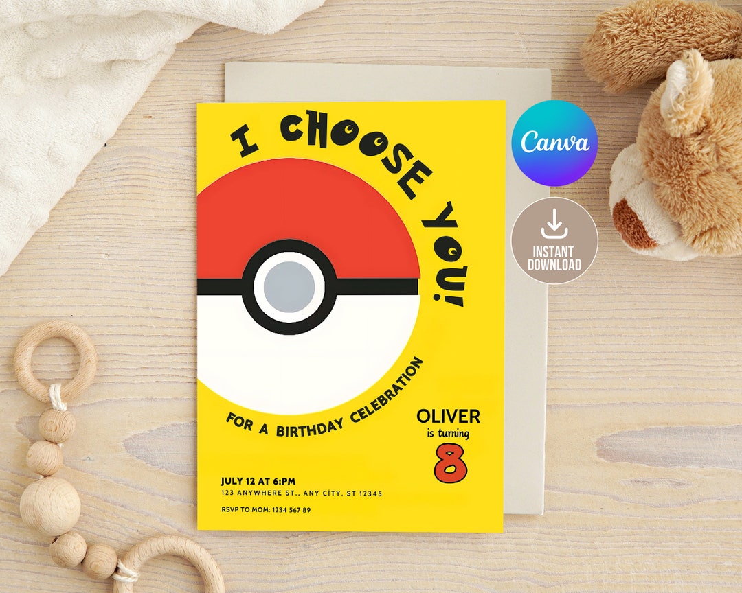 Pokemon Invitation,editable Invitation, Kids Birthday Invite, Digital ...